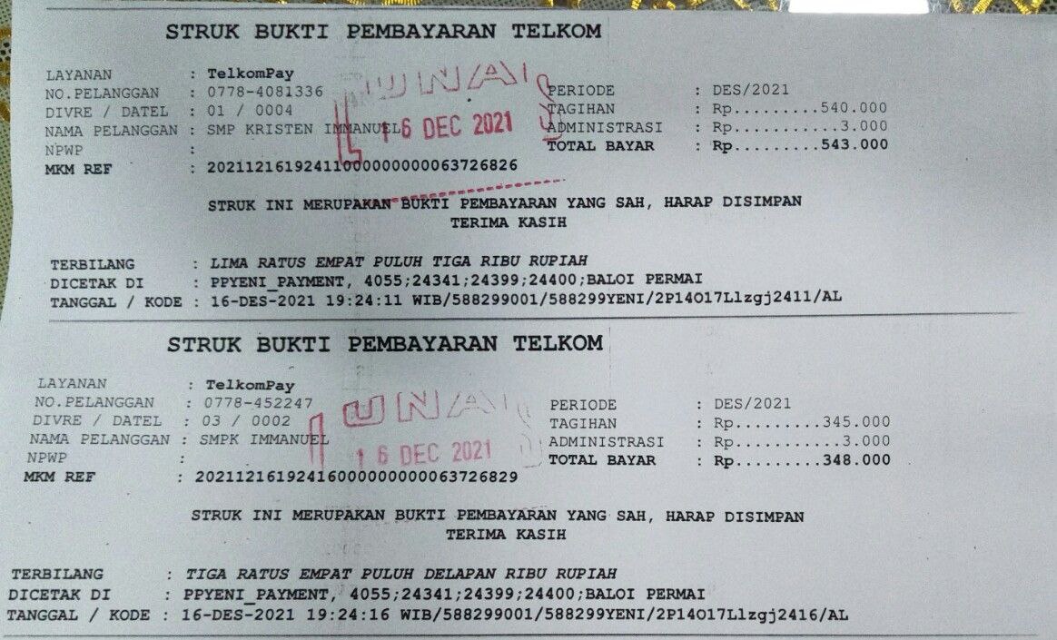 Tagihan Internet SMP Immanuel Februari 2022 | SIPLah
