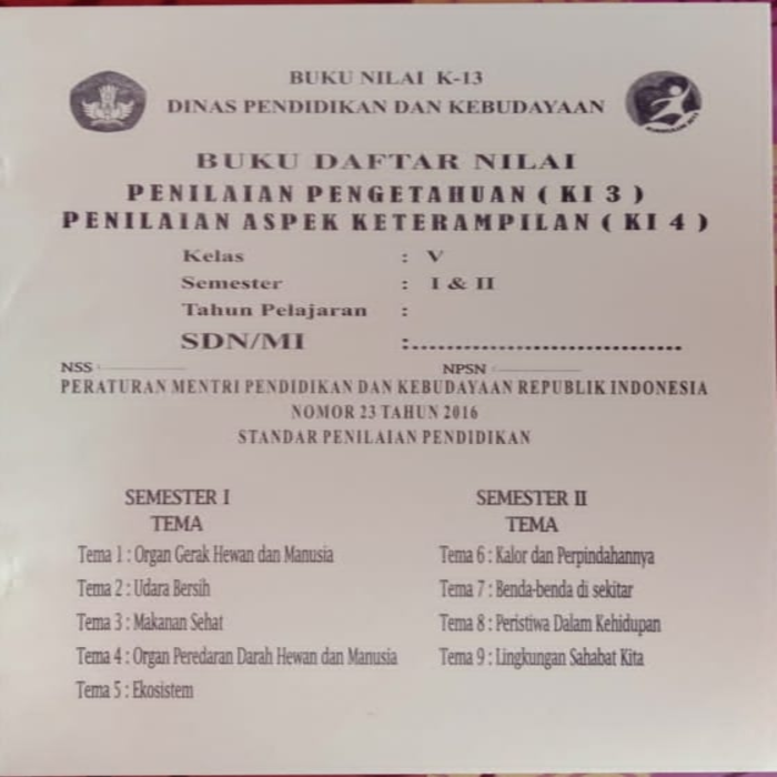 BUKU DAFTAR NILAI KELAS V | SIPLah BUKU DAFTAR NILAI KELAS V | SIPLah
