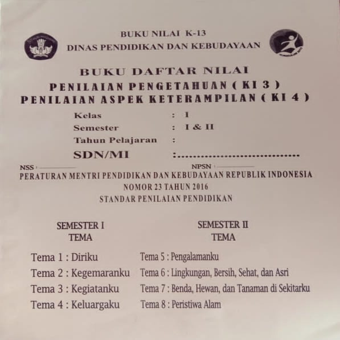 BUKU DAFTAR NILAI KELAS 1 | SIPLah BUKU DAFTAR NILAI KELAS 1 | SIPLah