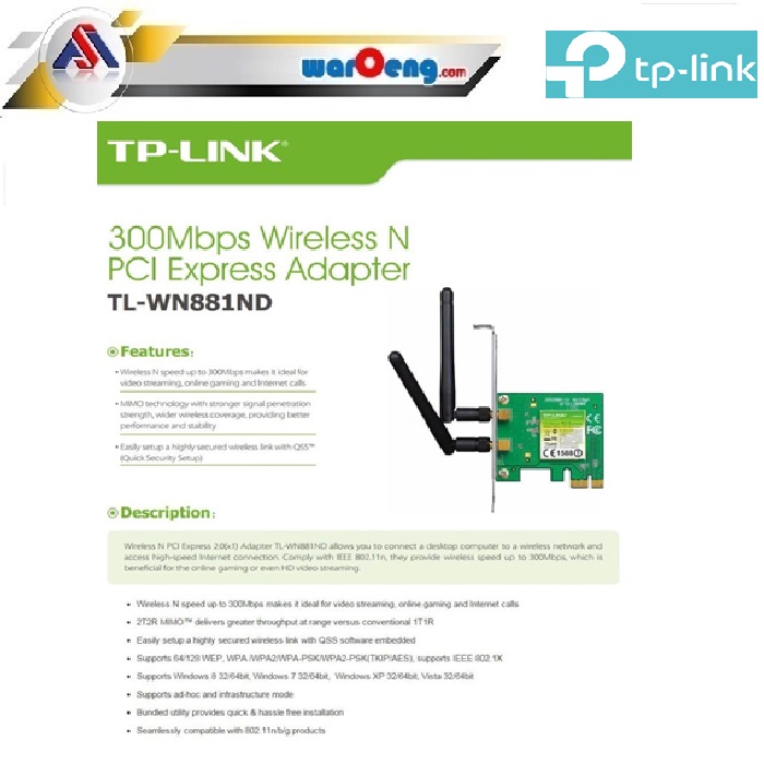 Wifi Card 300Mbps PCIe TPlink / TP Link Bisa untuk PC branded | SIPLah