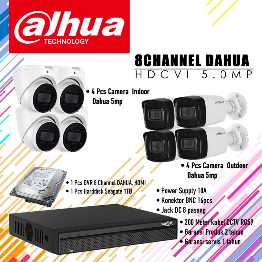 PAKET CCTV 8 CHANNEL 5 MP DAHUA INCLUDE INSTALASI | SIPLah PAKET CCTV 8 CHANNEL 5 MP DAHUA INCLUDE INSTALASI | SIPLah