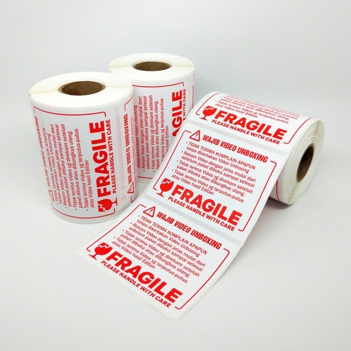 Stiker Label Fragile Video Unboxing Sticker 6 x 8 cm (1 roll/ 300 pcs ...