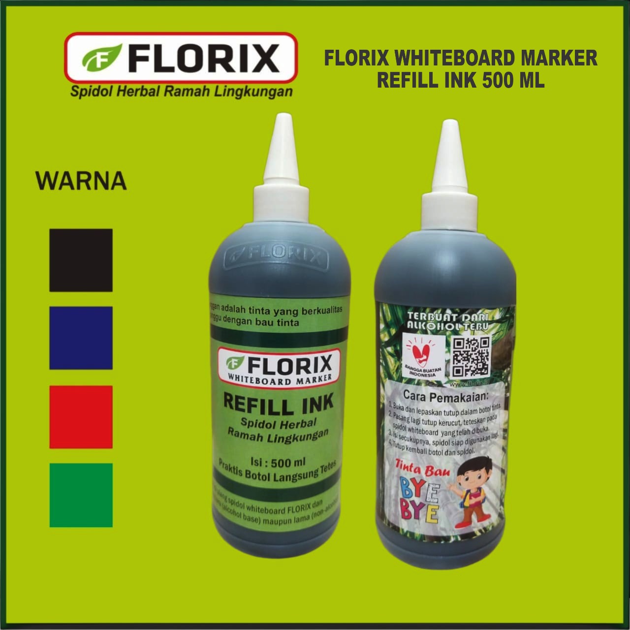 Tinta Refill "FLORIX" Warna HITAM ( isi 500 ml / botol ) | SIPLah
