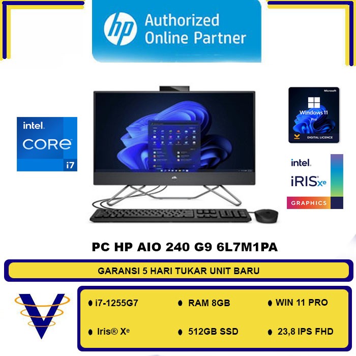 PC HP AIO 240 G9 6L7M1PA-i7-1255G7 8GB 512GB IRIS XE 23"IPS WIN 11 PRO ...