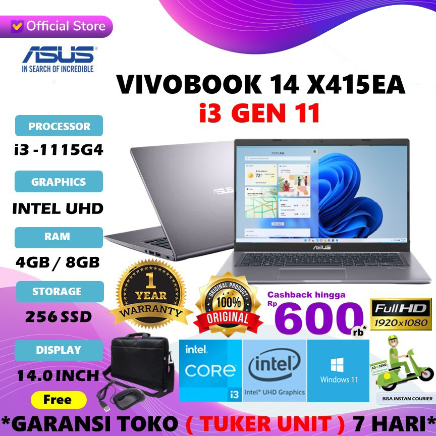 ASUS VIVOBOOK F415EA i3 1115G4 8GB 256SSD W10 14.0FHD IPS | SIPLah
