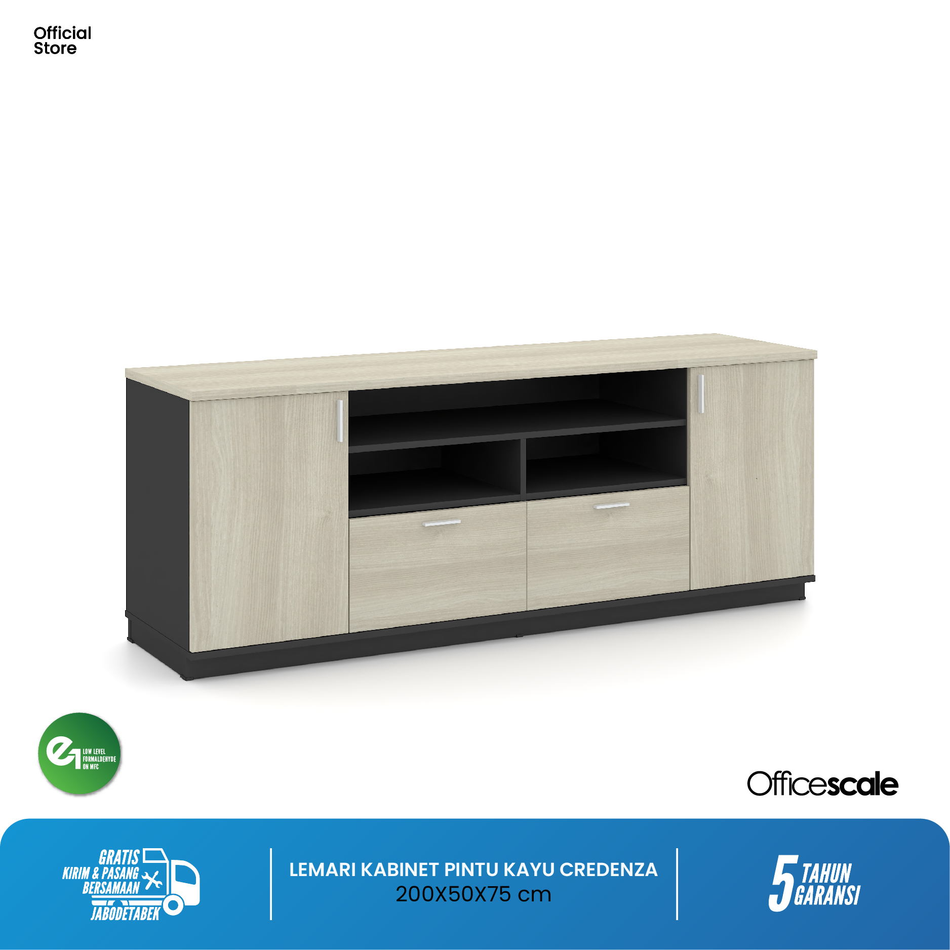 Lemari Kabinet Panjang Pintu Kayu dengan Rak| Credenza I 200x50x75cm ...