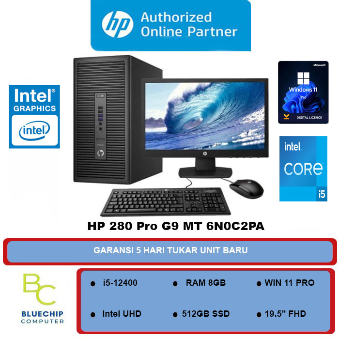 PC DESKTOP HP 280 Pro G9 MT 6N0C2PA - i5-12400 8GB 512GB 19.5" FHD WIN ...