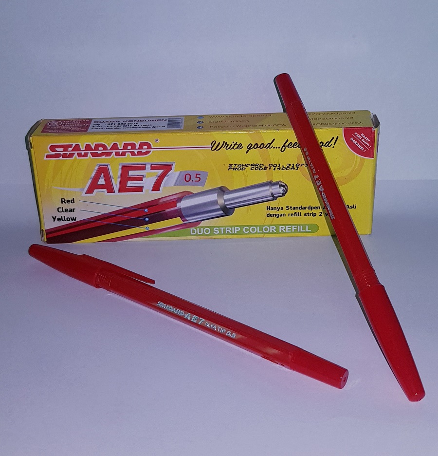 PULPEN STANDART AE7 0.5 WARNA MERAH ( 1 PACK) | SIPLah