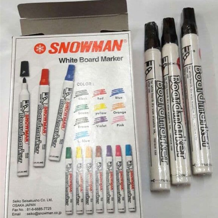 Spidol Boardmarker warna hitam (1 pak isi 12 pcs) Snowman - 50215 | SIPLah