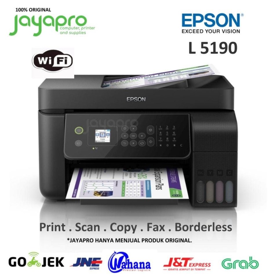 READY EPSON L5190 PRINT SCAN COPY FAX WIFI BORDELESS ECOTANK PRINTER ...