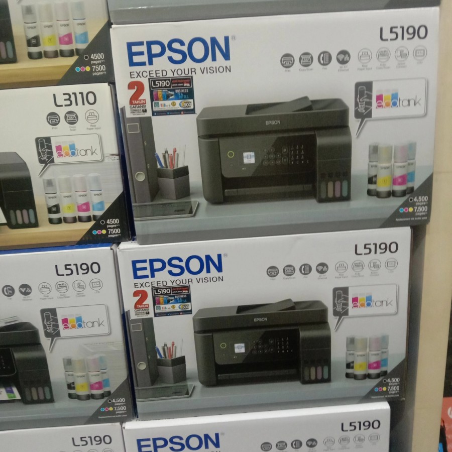 READY EPSON L5190 PRINT SCAN COPY FAX WIFI BORDELESS ECOTANK PRINTER ...
