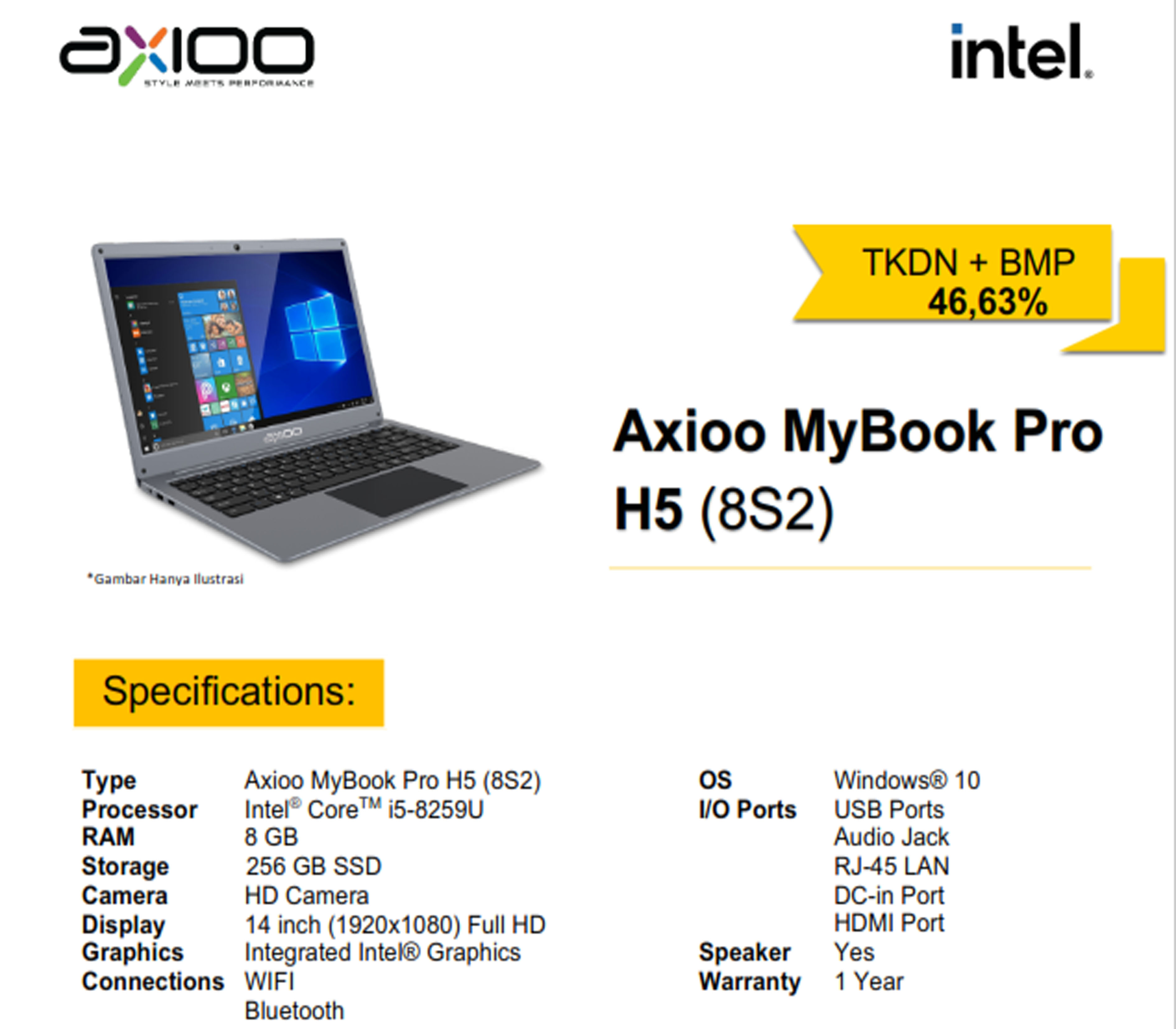 Laptop Axioo MyBook Pro H5 Core i5 - (8S2) 256GB SSD | SIPLah