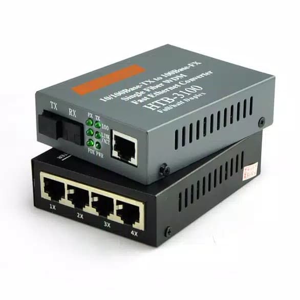 Media Converter Fiber Optic 4Port RJ45 SC Singlemode HTB 3100 FTTH FO ...