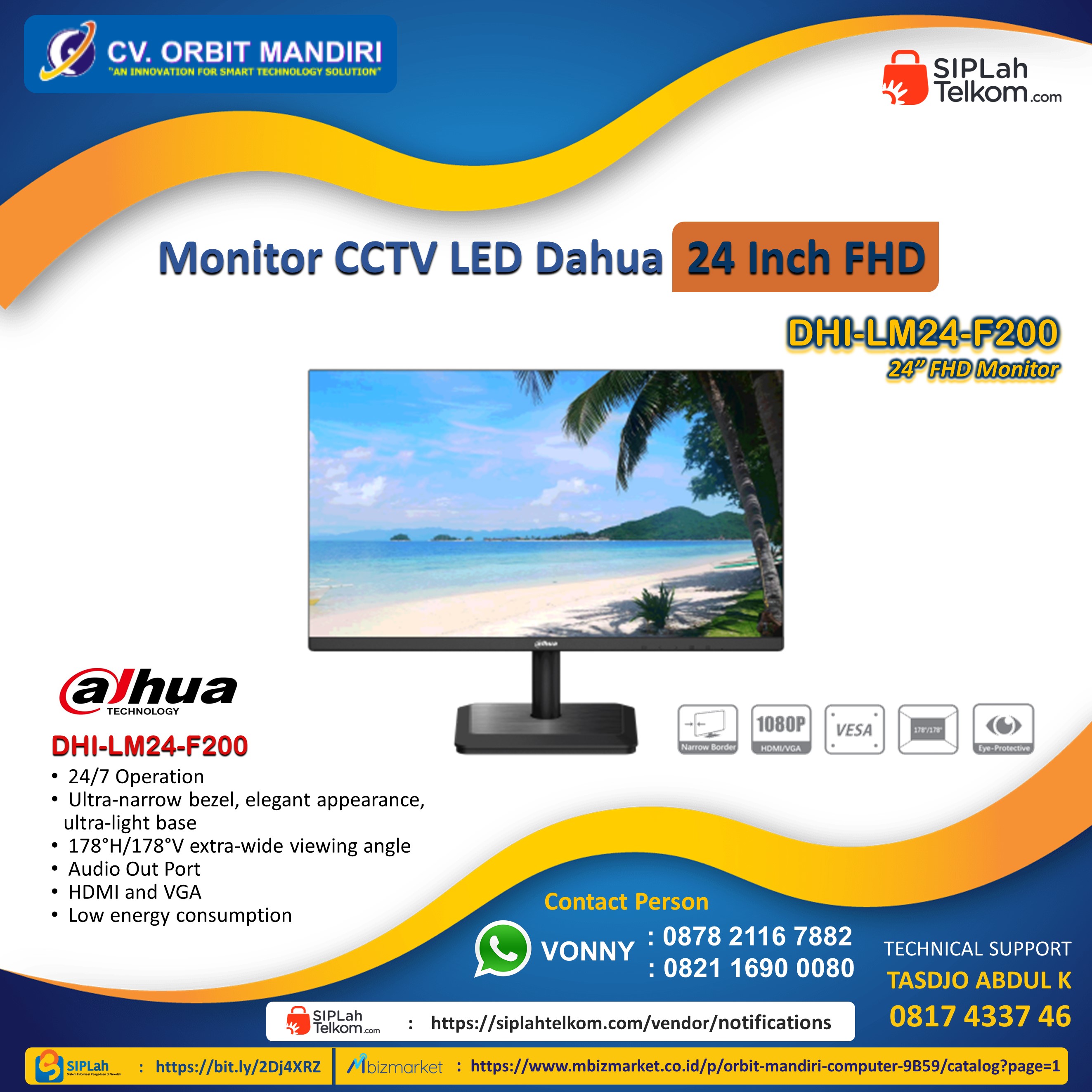Monitor Dahua 24 Inch DHI-LM24-F200 FHD | SIPLah