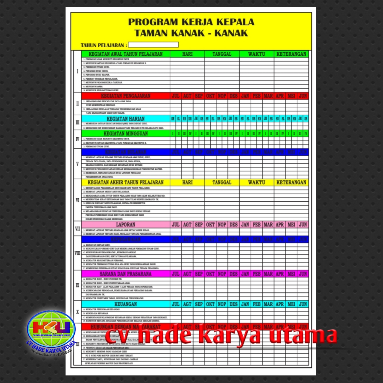 PAPAN PROGRAM KERJA KEPALA TK | SIPLah